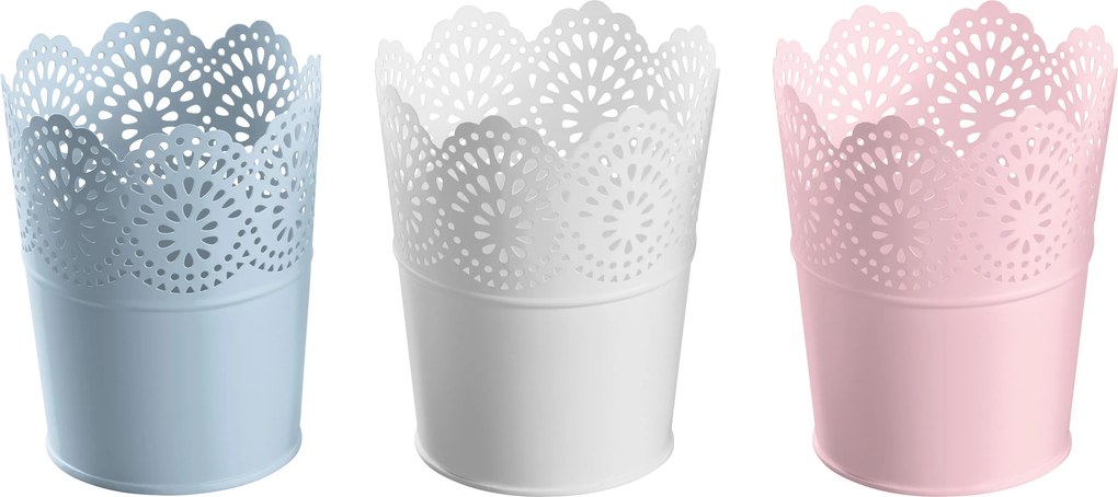 Livarno Home Květináče Nostalgie, pro vnitřní i venkovní použití. (Sada 3 kulatých malých modrých/růžových)
