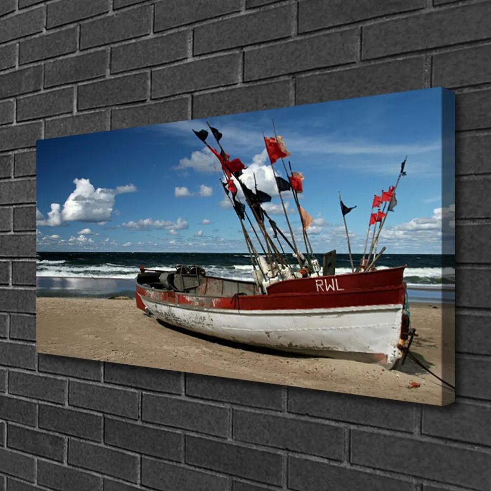 Obraz na plátně Moře Pláž Loďka Krajina 100x50 cm