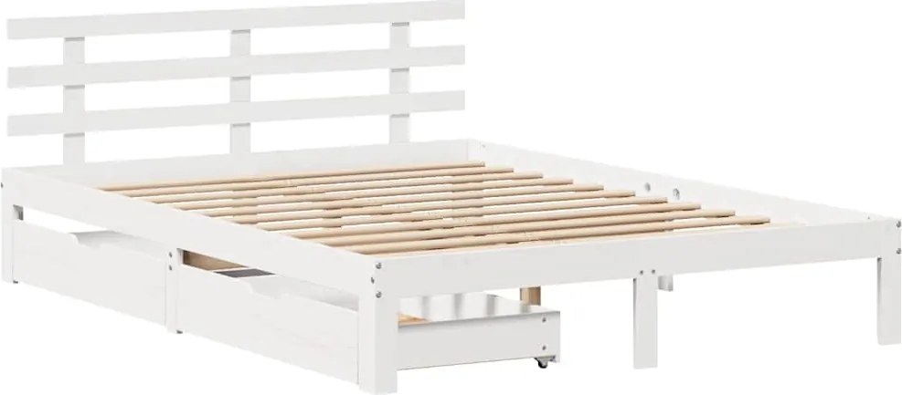 Rám postele se zásuvkami bílý 135 x 190 cm masivní borovice 3302001