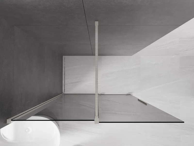 Mexen Velar, sprchová zástěna s posuvnými dveřmi Walk-in 150 x 200 cm, 8mm šedé sklo, broušená ocel, 871-150-000-43-97