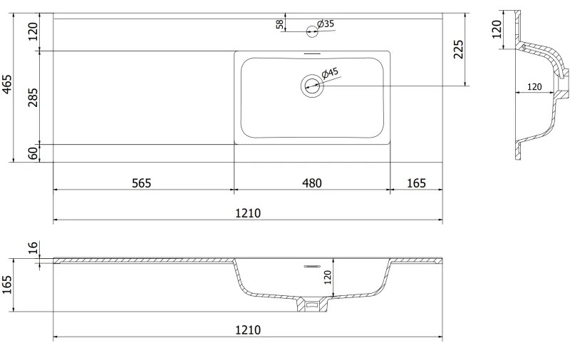 Mexen Rivel, koupelnová skříňka 120 cm s pravým umyvadlem Otis, 1S, 1D, drážkovaná, bílá matná, 91A23-12047-3-BBFF01-W18P01