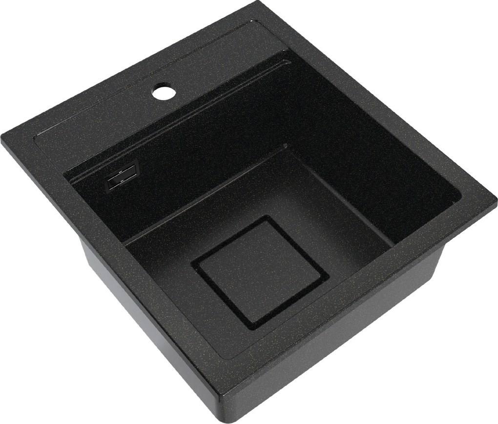 Gamma Quadro 4550, 1-komorový granitový dřez 450x495x220 mm, černá-zlatá, GMA-ZLE000222