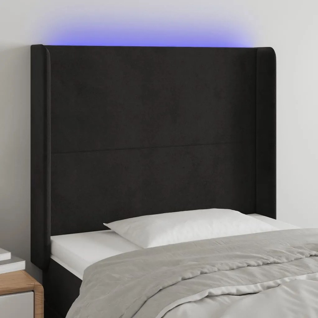 Čelo postele s LED černé 83 x 16 x 118/128 cm samet 3123800