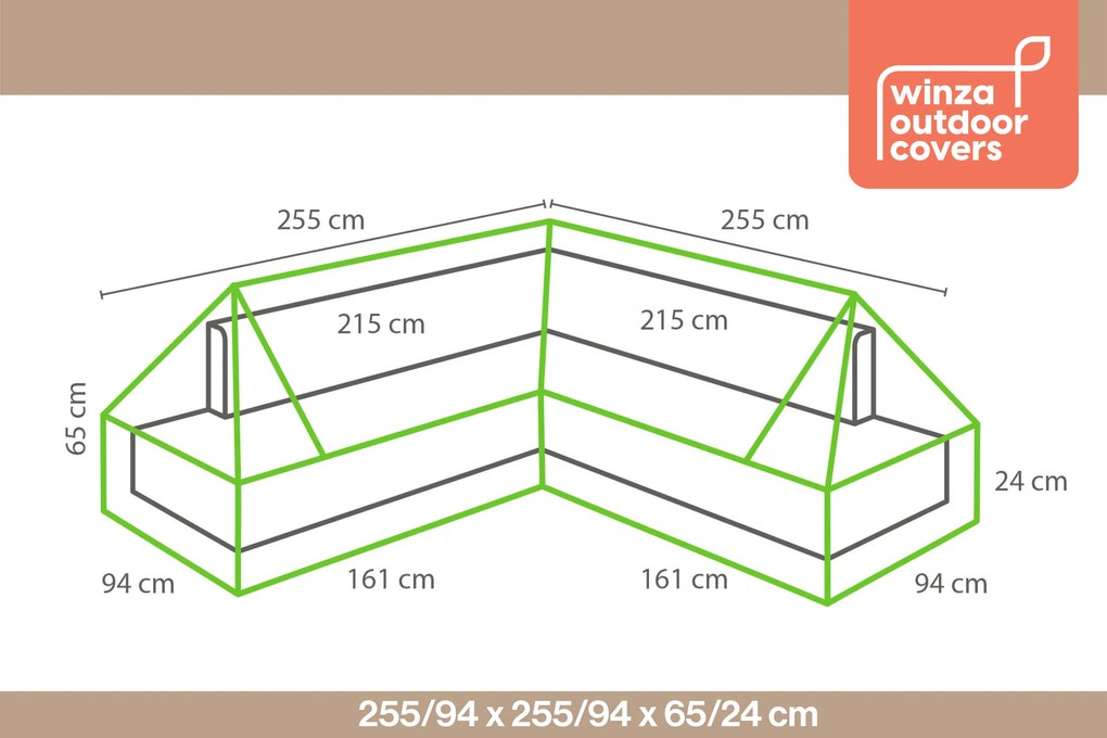 Obal na sedací soupravu do tvaru L 255x255x94x65/24cm Winza