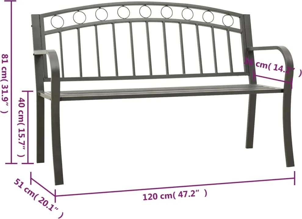 Zahradní lavice šedá 120 cm ocel 319586