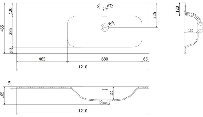 Mexen Rivel, koupelnová skříňka 120 cm s pravým umyvadlem Vela, 1S, 1D, drážkovaná, bílá matná, 91A23-12047-3-BBFF01-W23P01