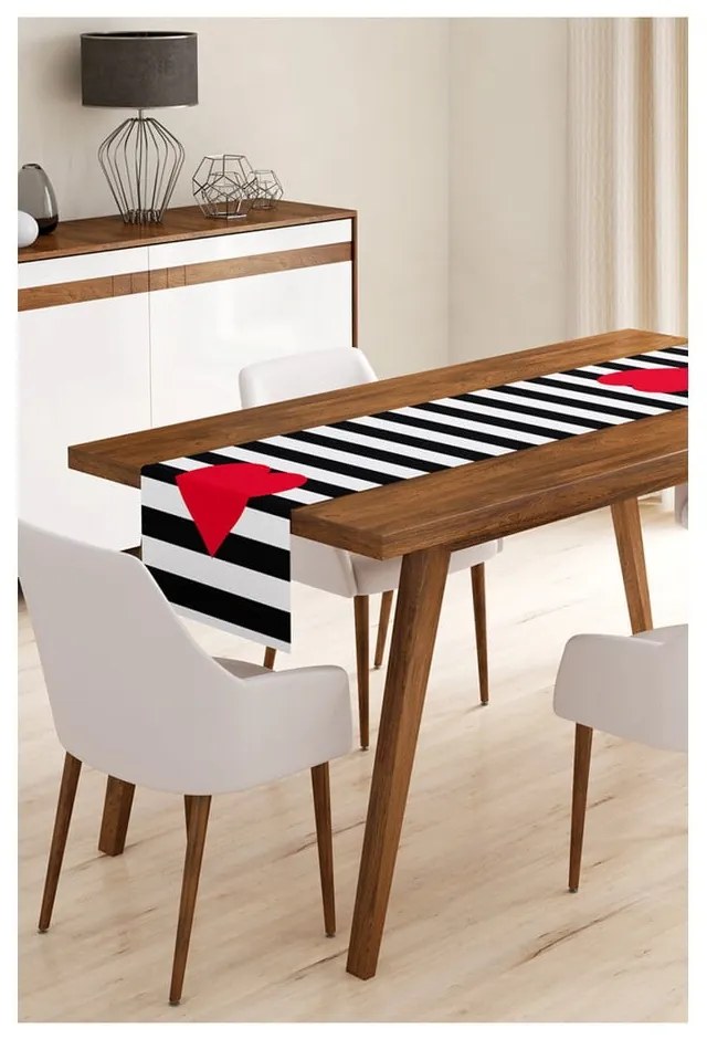 Běhoun na stůl z mikrovlákna Minimalist Cushion Covers Stripes with Red Heart, 45 x 140 cm