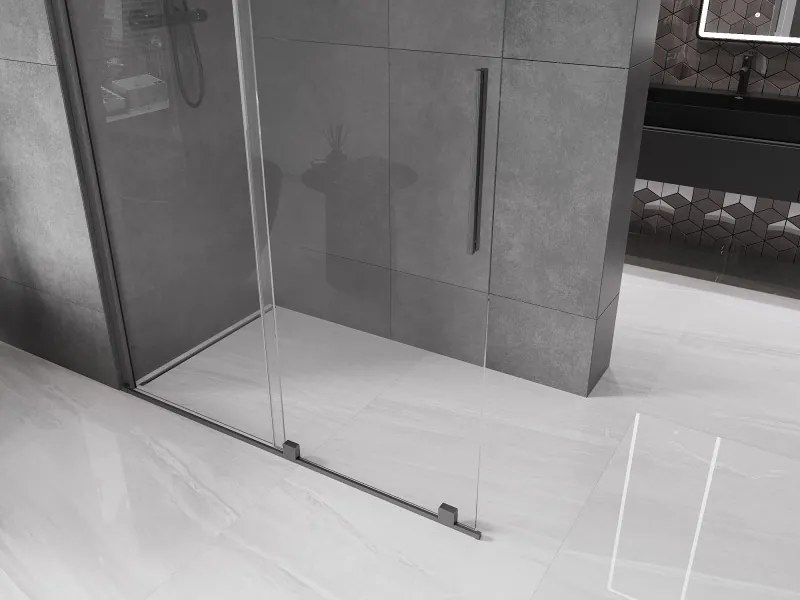 Mexen Velar, posuvné dveře do otvoru typ Walk-In 150 cm, 8mm čiré sklo, grafitová matná, 871-150-000-03-66