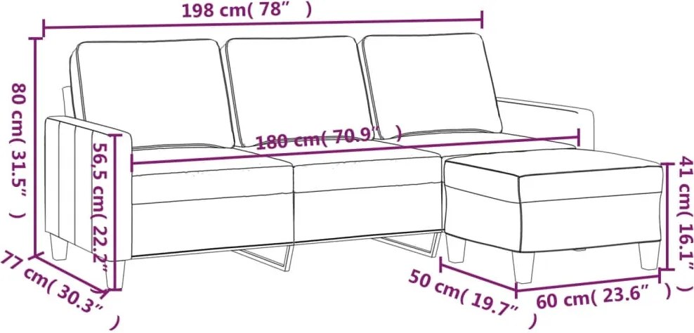 3místná pohovka s podnožkou hnědá 180 cm textil 3201040