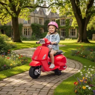 AIYAPLAY Elektrická dětská motorka pro 2–6 let s baterií 6V, světlometem, houkačkou a pomocnými kolečky, červená