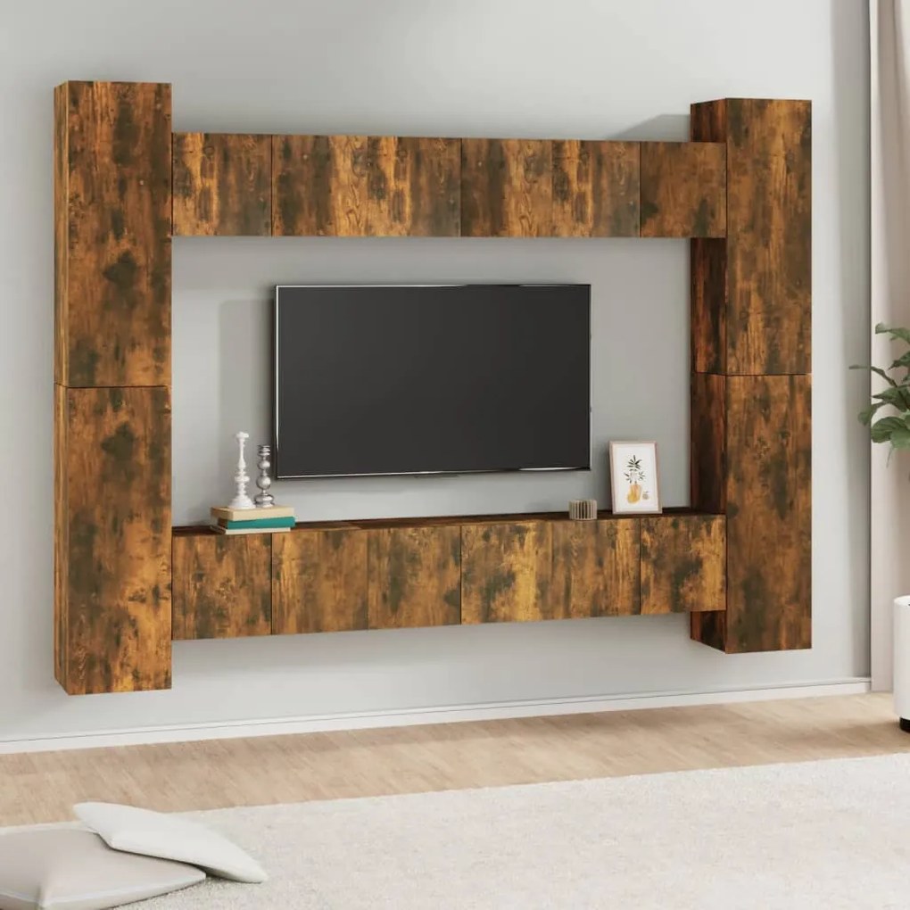 10dílný set TV skříněk kouřový dub kompozitní dřevo 3120218