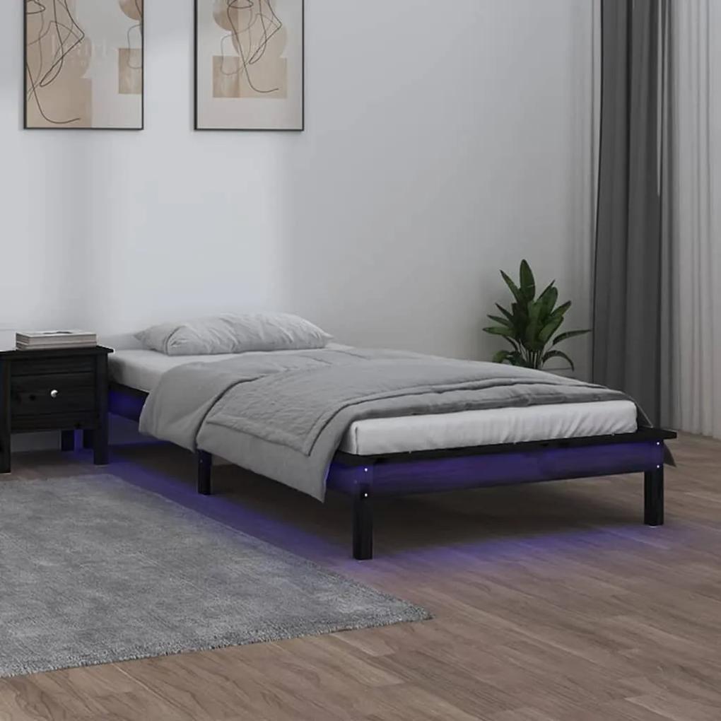 Rám postele s LED světlem černý 90 x 200 cm masivní dřevo,  820595