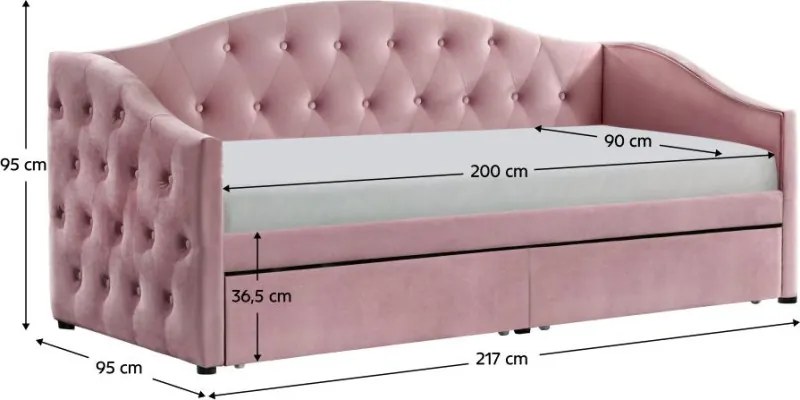 Postel s úložným prostorem, 90x200, růžová Velvet látka, ZASKA Kondela 0000410675