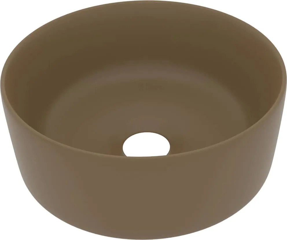 Luxusní umyvadlo kulaté matné krémové 40 x 15 cm keramické 147018