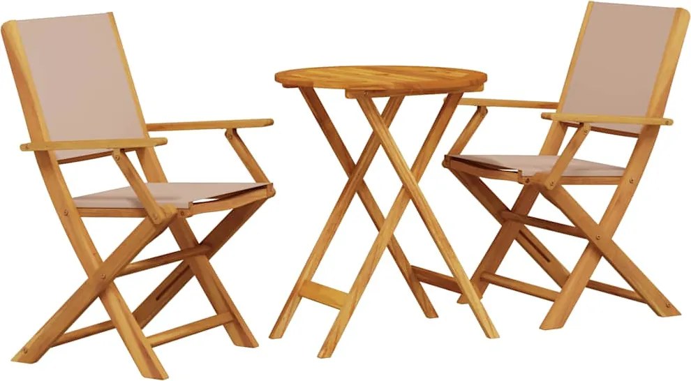 3dílný bistro set taupe textil a masivní dřevo 3281798