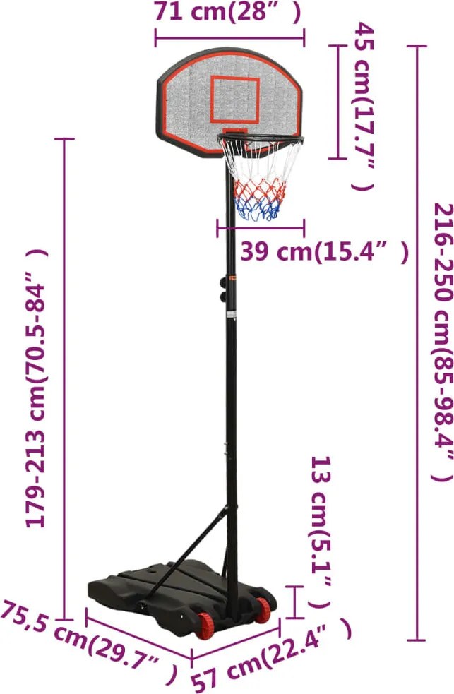 vidaXL Basketbalový koš 216–250 cm polyethylen [93656] Barva: Bílá