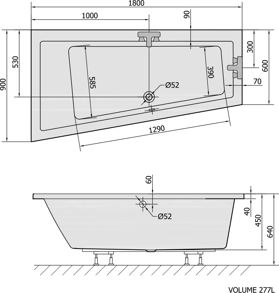 Polysan Andra L 180 x 90 cm vana asymetrická akrylátová levá 72872