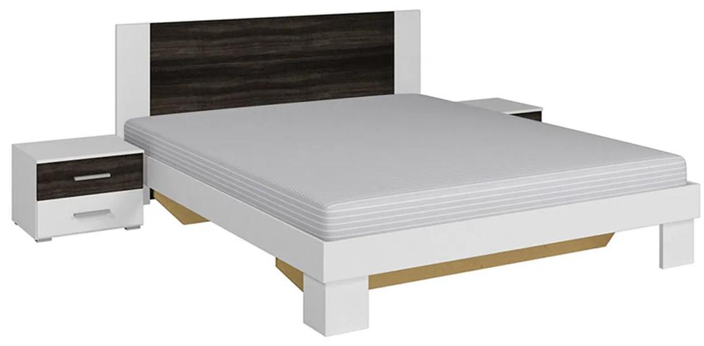 Manželská postel 180 cm Verwood Typ 52 (bílá + ořech) (s noč. stolky). 602007