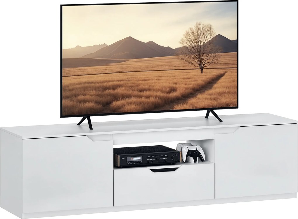 HOMCOM Televizní Skříňka s 2 Dveřmi, Zásuvkou, 160 cm Dlouhá Televizní Stojan pro Televize do 65 Palců, Televizní Stol z Kabelovou Správou pro Obývací