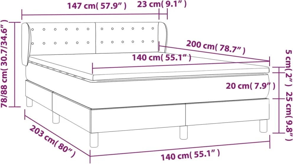 Box spring postel s matrací světle šedá 140x200 cm samet 3127733