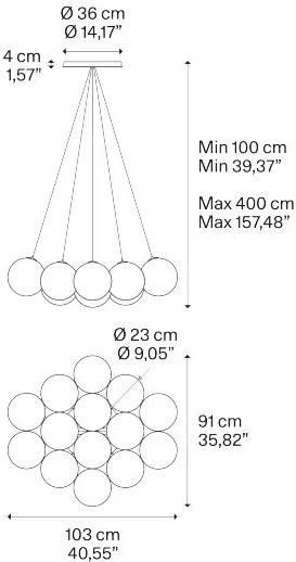 Lodes Random Cloud 14 ø23, závěsné svítidlo LED 14 x 5W 2700K, bílé sklo, rozměr 103x91cm