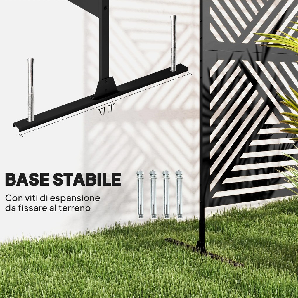 Dekorativní venkovní rozdělovací stěna Outsunny s diamantovými motivy a 2 nohama, vysoká ocelová zahradní stěna pro balkón a terasu, 122x45x198 cm, č…