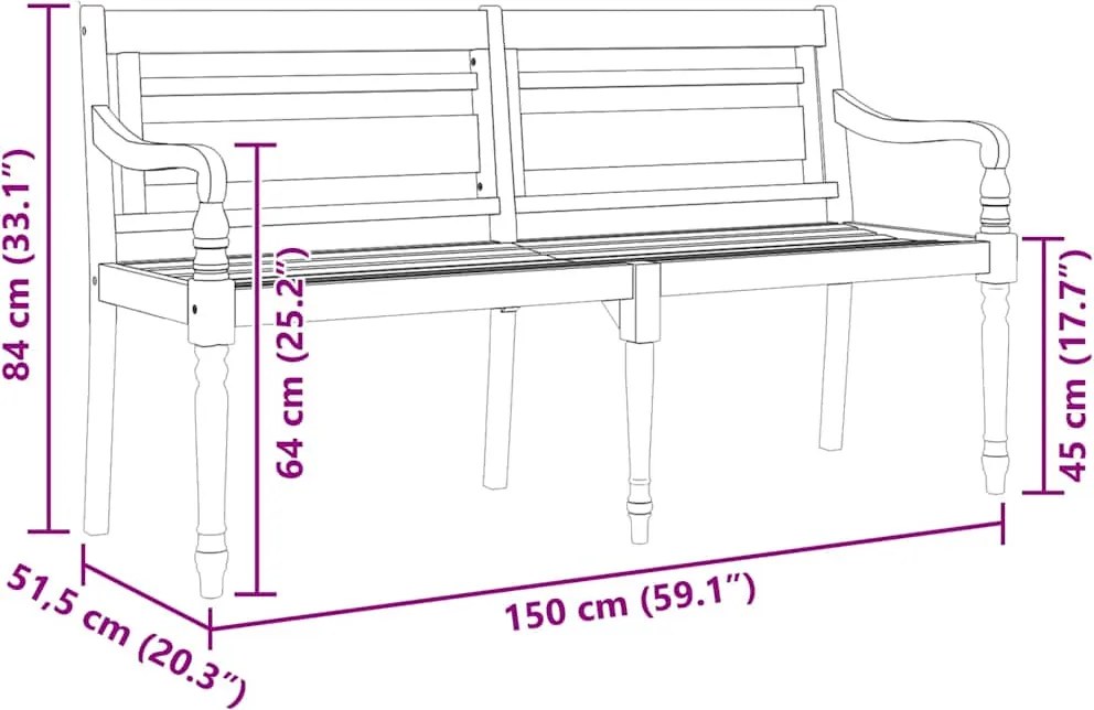 Lavice Batavia 150 cm masivní teakové dřevo 319147