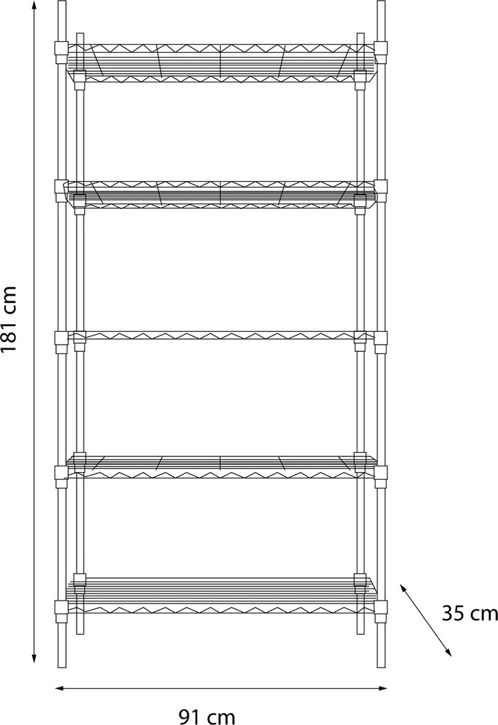 Drátěný regál s košovými policemi - 181x91x35 cm - černý