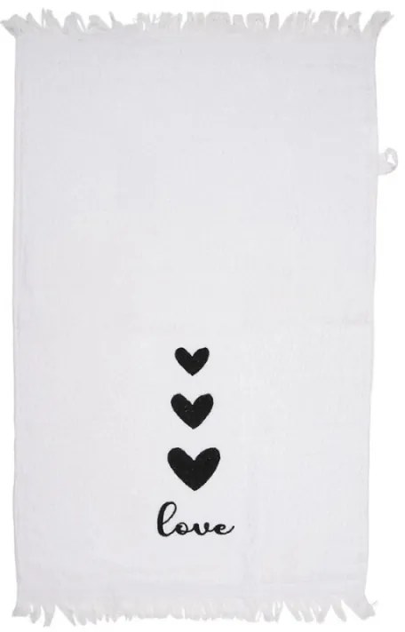Bílý froté ručník se srdíčky a nápisem Love – 40x66 cm