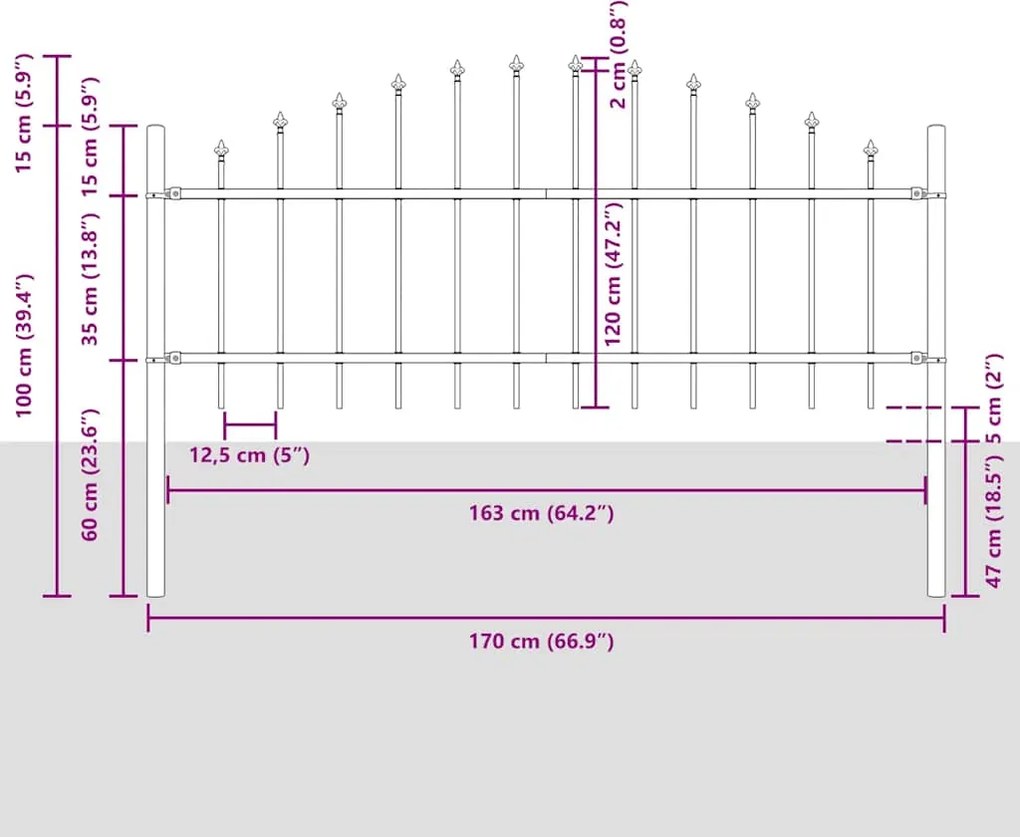 vidaXL Marketos Zahradní plot Woerden s kopím nahoře ocelový 170 x 75 cm černý