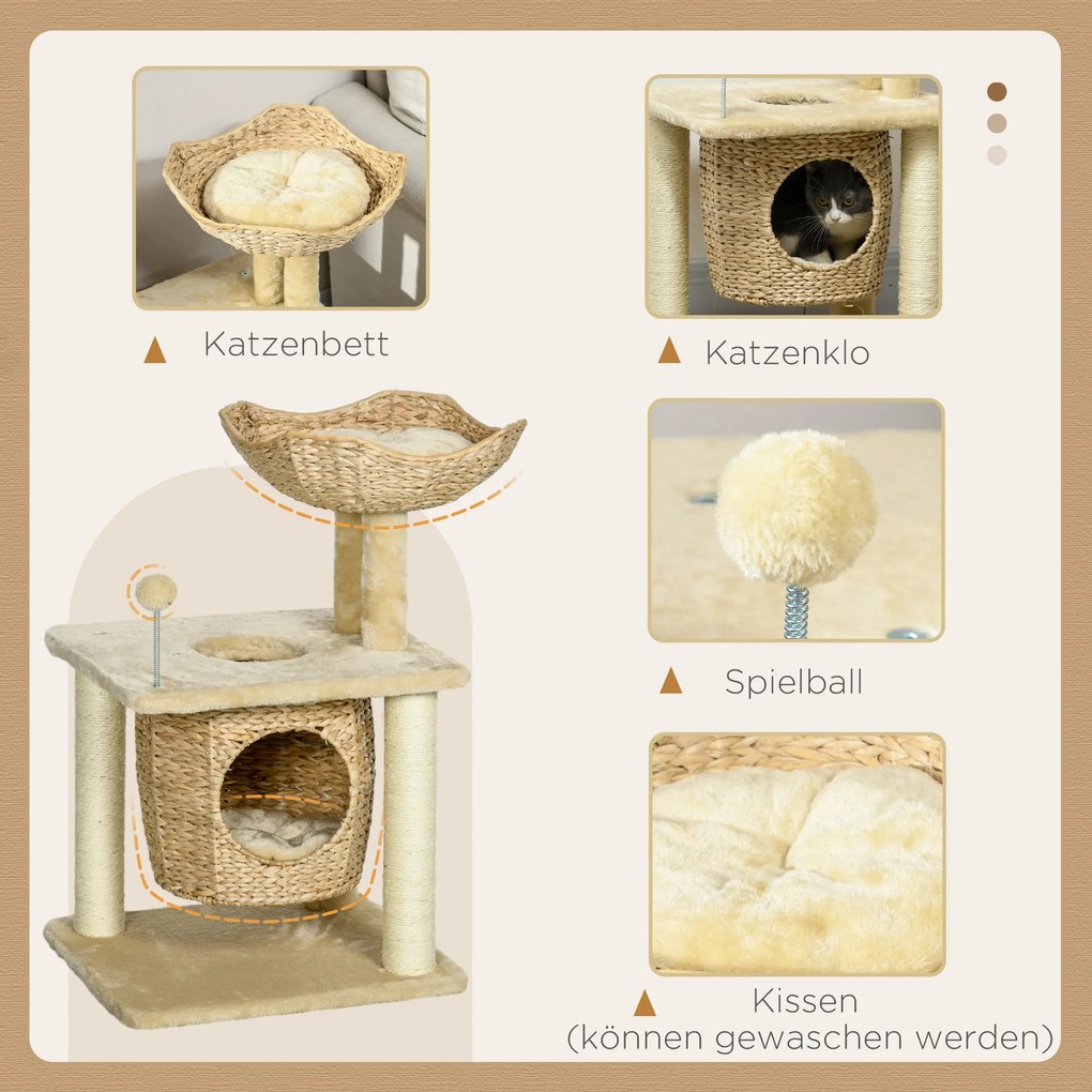 PawHut škrabadlo pro kočky malé, kočičí strom 74 cm s jeskyní pro kočky, míč na hraní, vnitřní šplhací věž s pelíškem, škrabací nábytek pro kočky do …