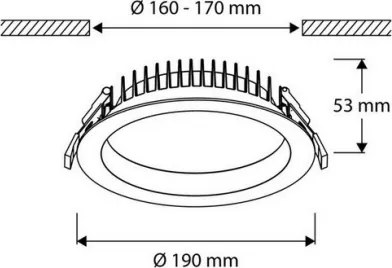 Vestavné LED svítidlo PROLUMIA Pro-Logic 160 Ø190x53mm,pro výřez Ø 160-170mm 15W IP54 bílá 3000/3500/4000K nastavitelný výkon 421741 30