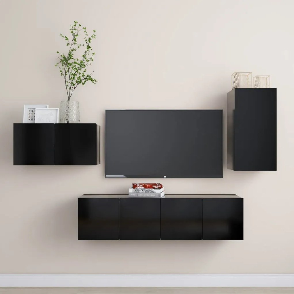 vidaXL 4dílný set TV skříněk dřevotříska [3079097] Barva: Betonová šedá