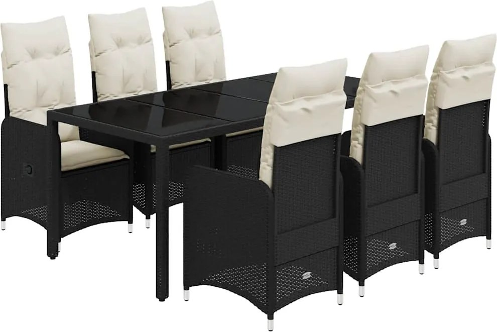 7dílný zahradní bistro set s poduškami černý polyratan 3276993
