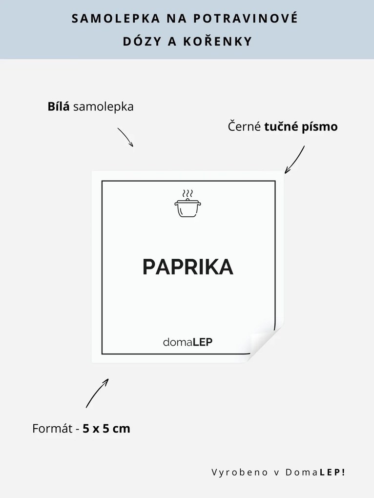 Samolepka na kořenky PAPRIKA bílá 5 × 5 cm tučné písmo