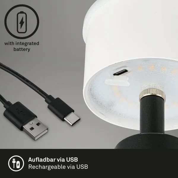Brilo - LED Stmívatelná nabíjecí venkovní stolní lampa LED/3,5W/5V IP44 černá