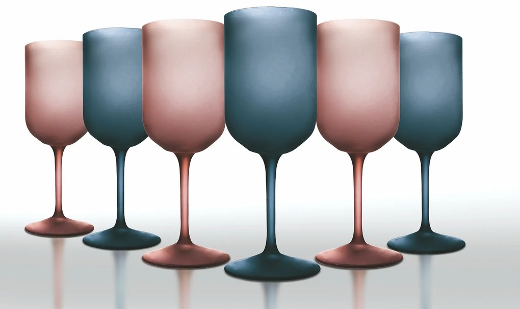 VILLA D’ESTE HOME TIVOLI Set sklenic na víno Oslo 6 kusů, modrá/růžová, matná, 450 ml