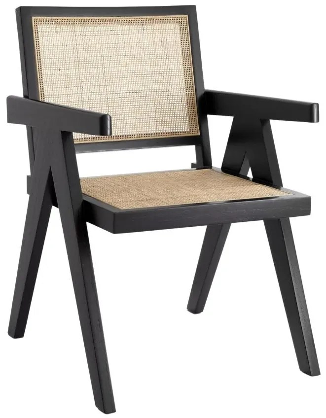 OnaDnes -20% Černá dřevěná jídelní židle Eichholtz Aristide s ratanovým výpletem