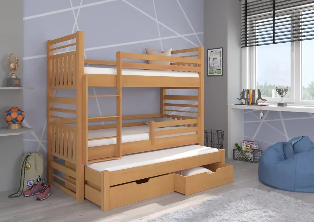 Třílůžková patrová postel HIPPO 200x90 buk