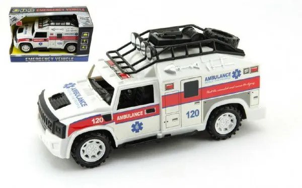 Teddies Auto ambulance plast 25cm na setrvačník na baterie se zvukem se světlem v krabici
