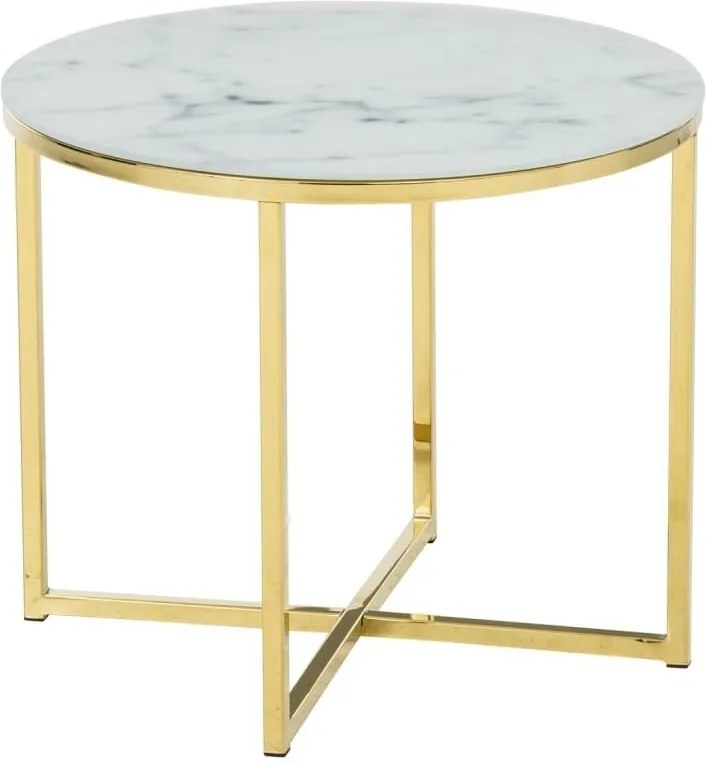 Konferenční stolek Venice 50 cm, sklo, bílá/zlatá