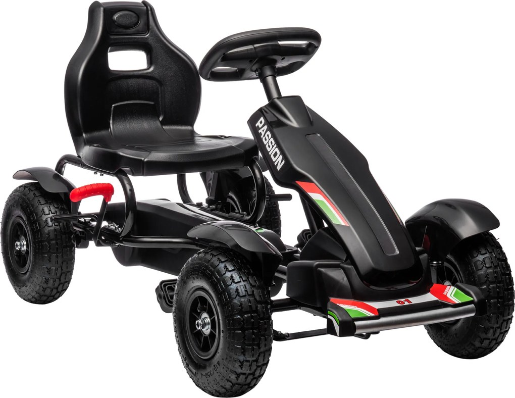 HOMCOM GoKart, šlapací auto, šlapací auto s ruční brzdou, dětské vozidlo s nastavitelným sedadlem, šlapací, kettcar pro 5-12 let, černá | Aosom