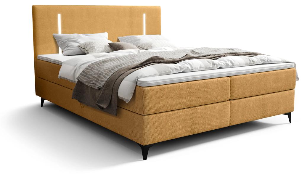 Manželská postel 180 cm Ortega Bonell (hořčicová) (s roštem, s úl. prostorem) (s LED osvětlením). 1082639