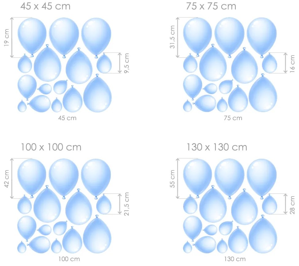 Modré nafukovací balónky samolepky na zeď arch 100 x 100 cm