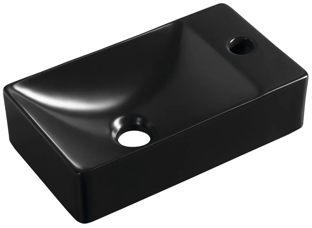 Sapho Sapho, MARGITHA keramické umyvadlo 38x22cm, otvor pro baterii vpravo, černá mat, MGT3822B