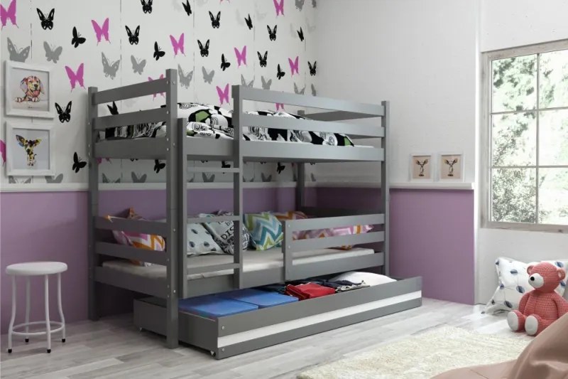 Patrová postel ERYK se šuplíkem - barva grafit - Matrace 190 x 80 cm