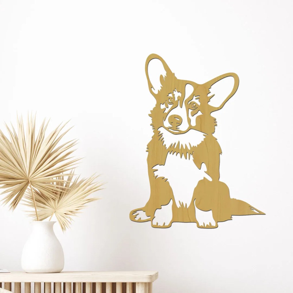 dřevo života Dřevěná dekorace psa Corgi Rozměry (cm): 23x30, Barevný vzor: Javor