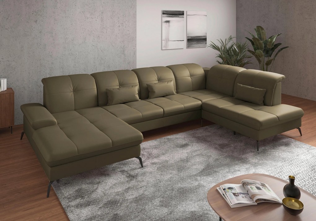 XXXLutz SEDACÍ SOUPRAVA, textil, kůže, olivově zelená Sit & More - Sedací soupravy - 00014401175F