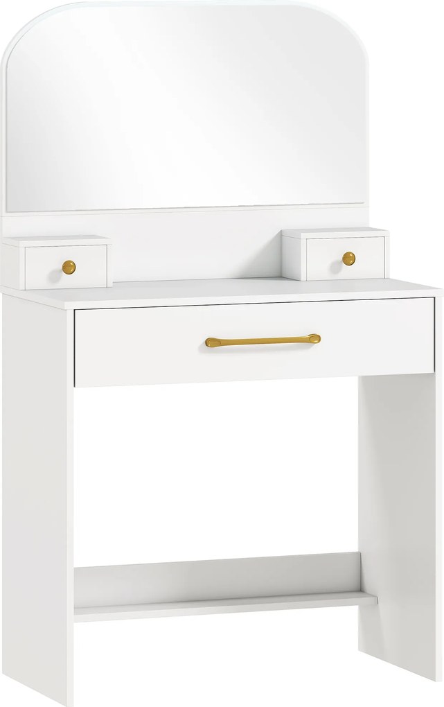 HOMCOM toaletní stolek s obloukovým zrcadlem, 3 zásuvky, bílý, 80 × 40 × 135 cm (31,5 × 15,7 × 53,1 palců)