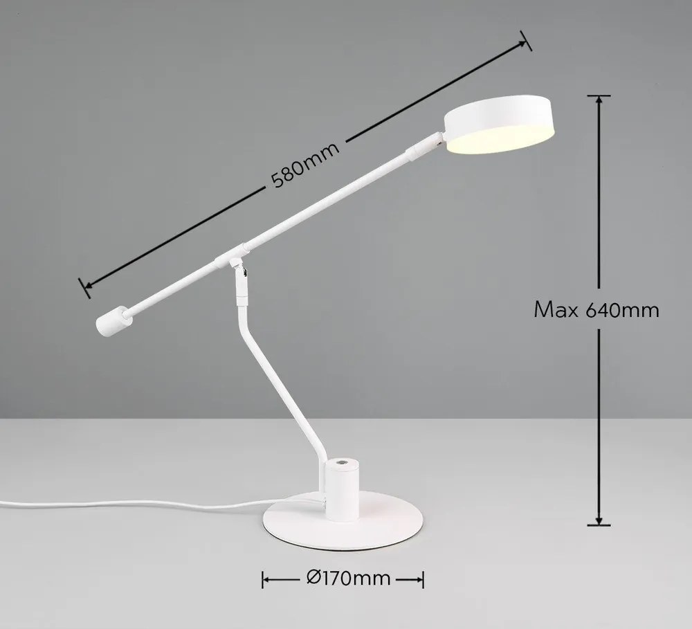Matně bílá LED stolní lampa s ohybatelnou konstrukcí (výška 64 cm) Manduro – Trio